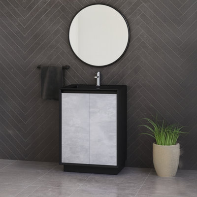Plum&Clay Declan Black & Concrete Floor Standing Vanity Unit with Black ...