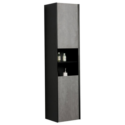 Plum&Clay Declan Black & Concrete Wall Hung Bathroom Tall Storage Unit (H)1700mm (W)400mm