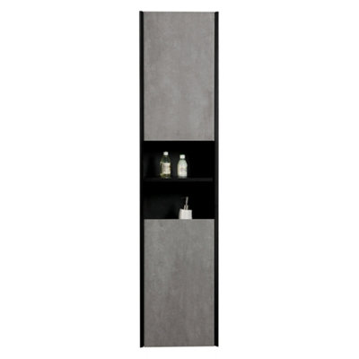 Plum&Clay Declan Black & Concrete Wall Hung Bathroom Tall Storage Unit (H)1700mm (W)400mm