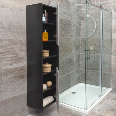 Plum&Clay Declan Black & Concrete Wall Hung Bathroom Tall Storage Unit (H)1700mm (W)400mm