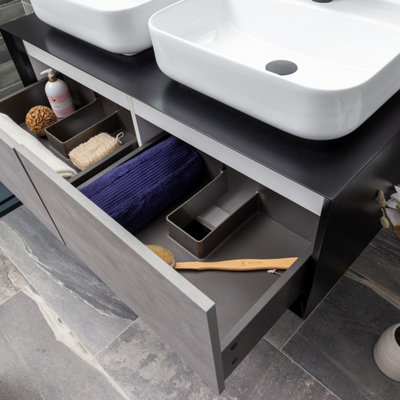 Plum&Clay Declan Black & Concrete Wall Mounted Vanity Unit & Basin Set (W)1200mm (H)400mm