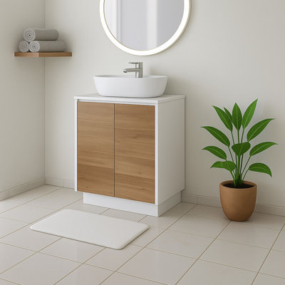 Plum&Clay Declan White & Oak Floor Standing Vanity Unit with White ...