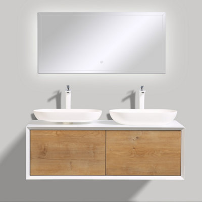 Plum&Clay Declan White & Oak Wall Mounted Vanity Unit & Basin Set (W)1200mm (H)400mm