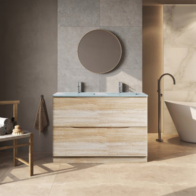 Plum&Clay Eden 1200mm Floorstanding Vanity Unit in Light Oak & White ...
