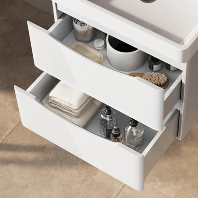 Plum&Clay Eden Gloss White Wall Hung Vanity Unit with Resin Basin (W)600mm
