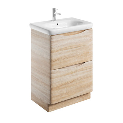 PLUM&CLAY EDEN LIGHT OAK FLOORSTANDING VANITY UNIT WITH RESIN BASIN (W ...
