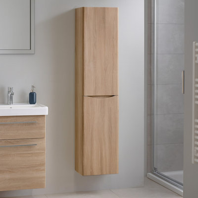 Plum&Clay Eden Wall Mounted Tall Storage Unit in Light Oak (Left Hand)