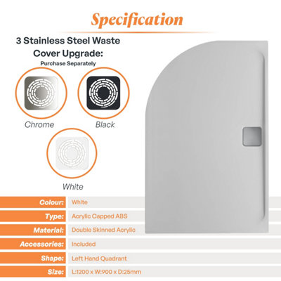 Plum&Clay Elara Left Hand Quadrant Slimline Shower Tray (L)1200mm (W ...