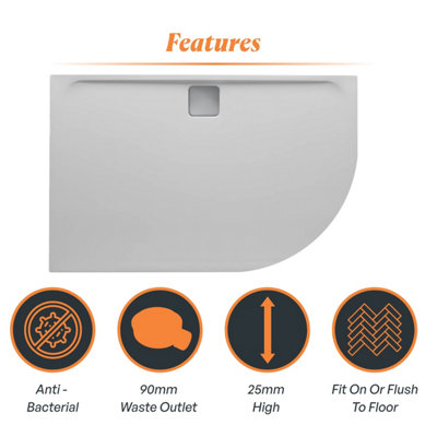 Plum&Clay Elara Right Hand Quadrant Slimline Shower Tray (L)1200mm (W ...