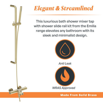 Plum&Clay Emilia Brushed Gold Bath Shower Mixer Tap With Shower Slide ...