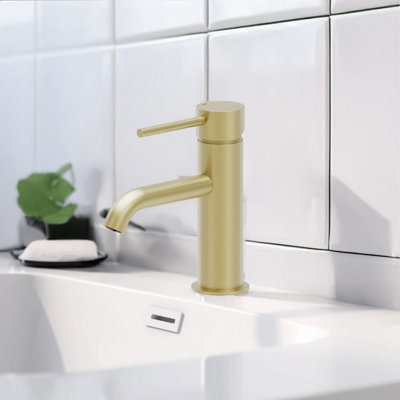 Plum&Clay Emilia Brushed Gold Round Deck-mounted Basin Mono Mixer Tap ...