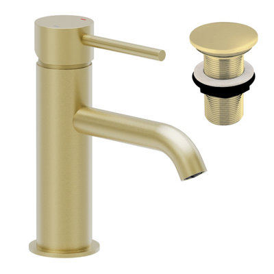 Plum&Clay Emilia Brushed Gold Round Deck-mounted Basin Mono Mixer Tap ...