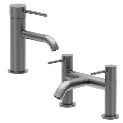 Plum&Clay Emilia Gun Grey Basin & Bath Tap Round Deck-mounted Mixer Tap