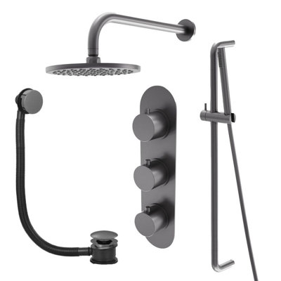 Plum&Clay Emilia Gun Grey Round 3 Way Concealed Thermostatic Shower ...