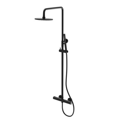 Plum&Clay Emilia Matt Black Round Thermostatic Shower Kit with Fixed ...