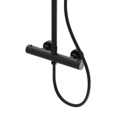 Plum&Clay Emilia Matt Black Round Thermostatic Shower Kit with Fixed ...