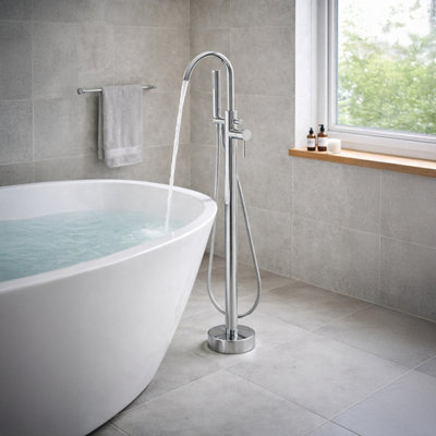 Plum&Clay Emilia Polished Chrome Round Floor Standing Bath Shower Mixer Tap