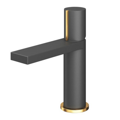 Plum&Clay Enzo Black & Gold Round Deck-mounted Basin Mono Mixer Tap ...