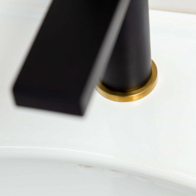Plum&Clay Enzo Black & Gold Round Deck-mounted Basin Mono Mixer Tap ...