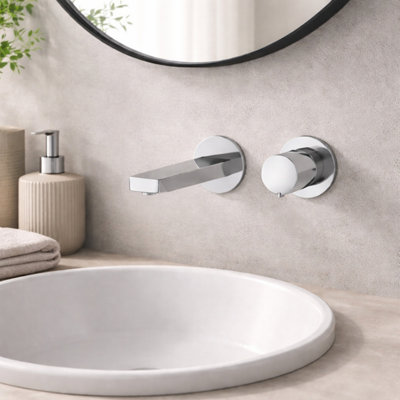 Plum&Clay Enzo Polished Chrome Round Wall-mounted Basin Mixer Tap