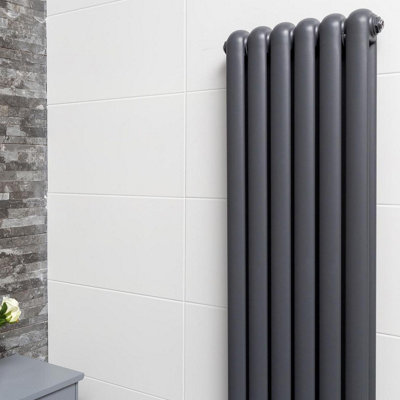Plum&Clay Estelle Grey Double Vertical Column Radiator (H)1800mm (W)380mm