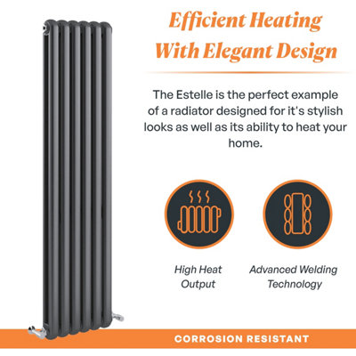Plum&Clay Estelle Grey Double Vertical Column Radiator (H)1800mm (W)380mm