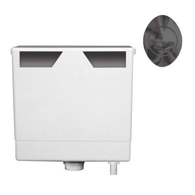 Plum&Clay Ether Compact Concealed Dual Flush Cistern with Gun Grey Oval Flush Button