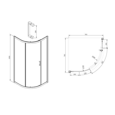 Plum&Clay Flora Black Single Sliding Door Quadrant Enclosure (W)800 (D ...