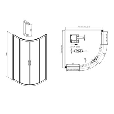 Plum&Clay Flora Chrome 1200x900mm Sliding Double Door Offset Quadrant ...