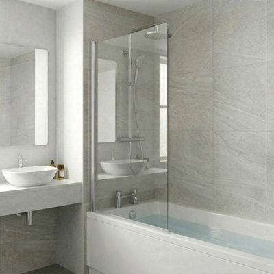 Plum&Clay Gela Chrome Single Frameless Bath Screen (W)600mm (H)1400mm