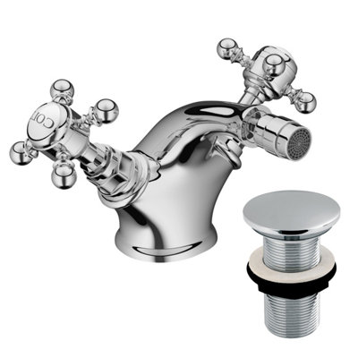 Plum&Clay Georgina Traditional Chrome Bidet Mono Mixer Tap with Waste