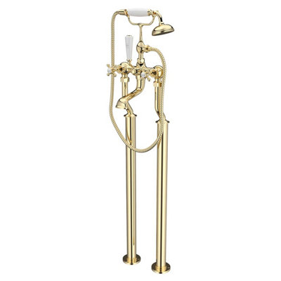 Plum&Clay Georgina Traditional Floor Standing Gold Bath Shower Mixer ...