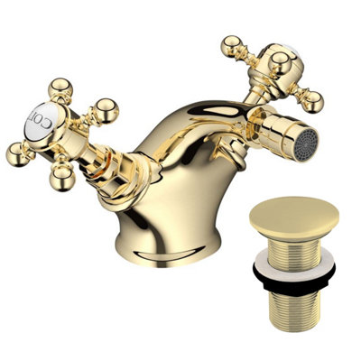 Plum&Clay Georgina Traditional Gold Bidet Mono Mixer Tap with Waste