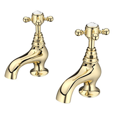 Plum&Clay Georgina Traditional Gold Deck Mounted Pair of Bath Pillar Taps