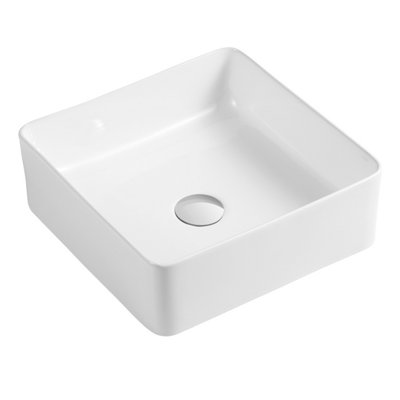 Plum&Clay Halo Gloss White Ceramic Square Counter Top Basin (W)370mm