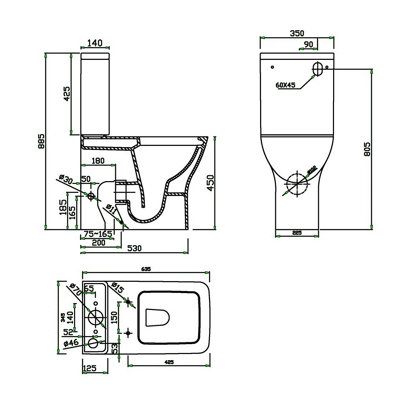 Plum&Clay Hamilton Ceramic Close Coupled Rimless Toilet Includes Soft ...