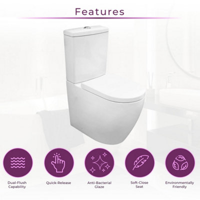 Plum&Clay Isaac Round Comfort Height Close Coupled Toilet with Soft ...