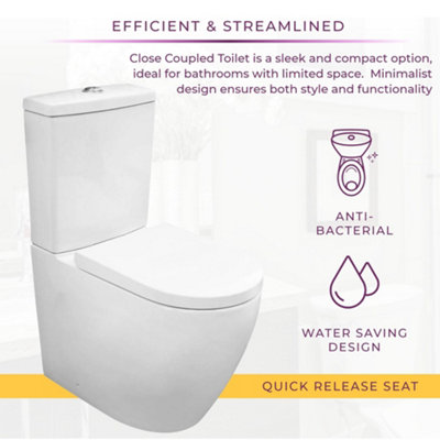 Plum&Clay Isaac Round Comfort Height Close Coupled Toilet with Soft ...