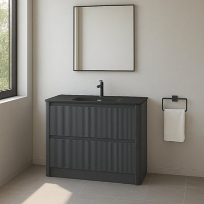 Plum&Clay Isla Fluted Grey 2 Drawer Freestanding Bathroom Vanity Unit ...