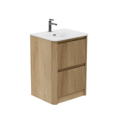 Plum&Clay Isla Ribbed Fluted Oak 2 Drawer Freestanding Bathroom Vanity ...