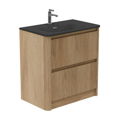Plum&Clay Isla Ribbed Fluted Oak Wood 2 Drawer Freestanding Bathroom ...