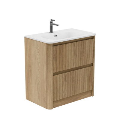 Plum&Clay Isla Ribbed Fluted Oak Wood 2 Drawer Freestanding Bathroom ...