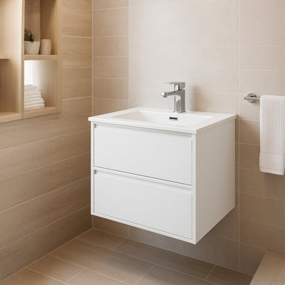 Plum&Clay Jenner White Wall Hung Vanity Unit & Basin Set (W)600mm (H)500mm