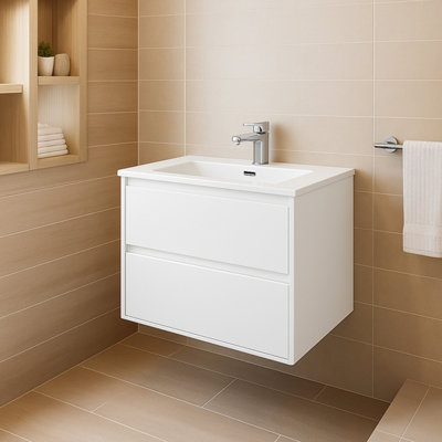 Plum&Clay Jenner White Wall Hung Vanity Unit & Basin Set (W)800mm (H)500mm