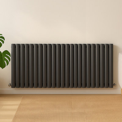 Plum&Clay Kensington Grey Double Horizontal Radiator - 600x1360mm
