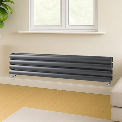 Plum&Clay Kensington Grey Double Horizontal Radiator (H)235mm (W)1800mm