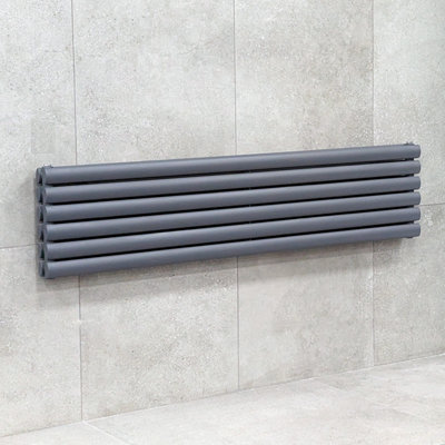 Plum&Clay Kensington Grey Double Horizontal Radiator (H)472mm (W)1200mm