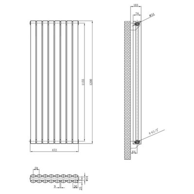 Plum&Clay Kensington White Double Vertical Radiator (H)1200mm (W)472mm