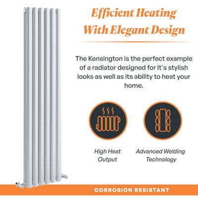 Plum&Clay Kensington White Double Vertical Radiator (H)1800mm (W)350mm