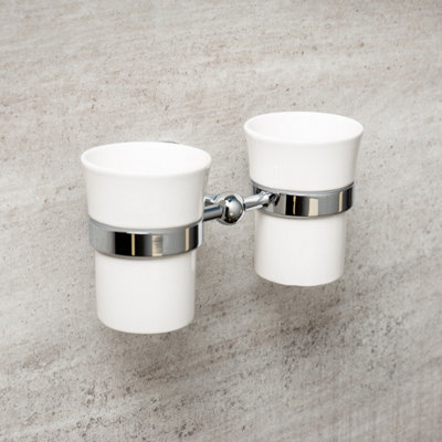 Plum&Clay Kingham Wall Mounted Chrome Double Toothbrush Holder with ...